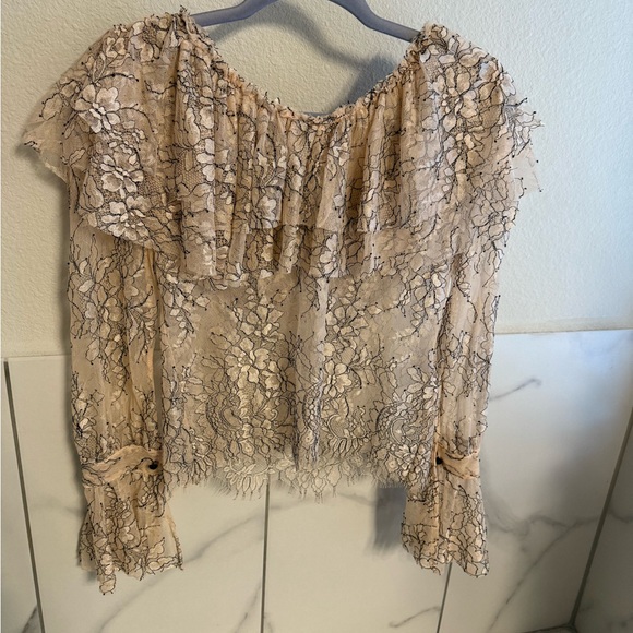 J.ING | Tops | Jing Elegant Lace Ruffle Top Cream | Poshmark